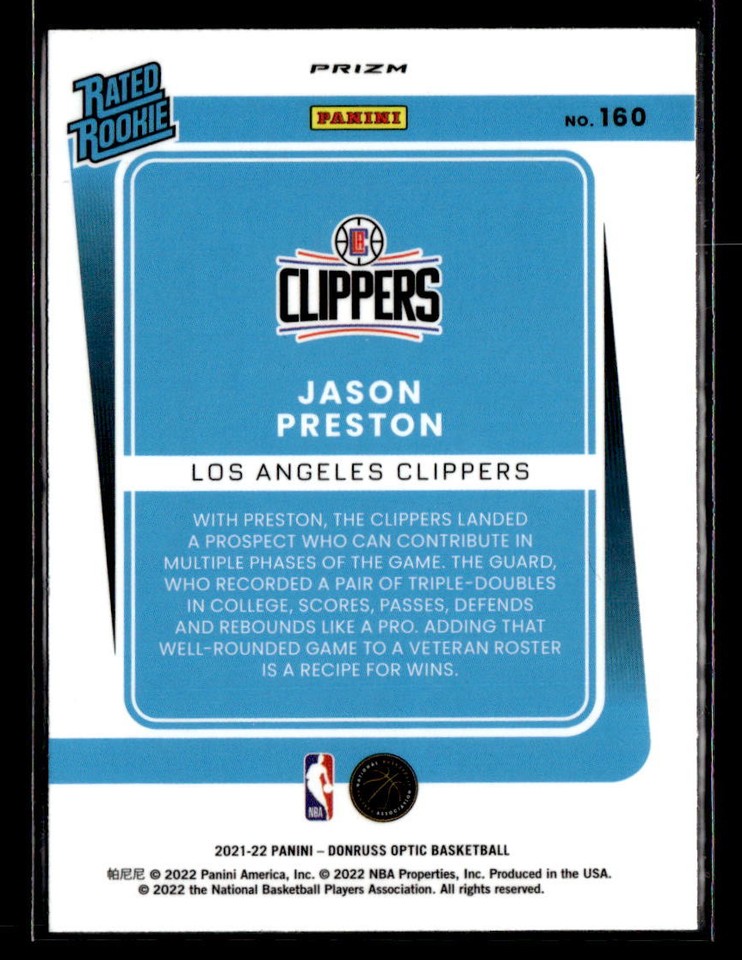 Jason Preston 2021 Donruss Optic Rated Rookie #160 Red Los Angeles ...