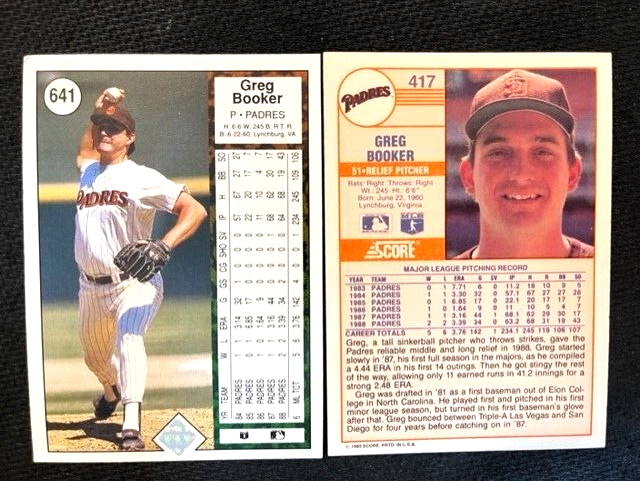 MLB - Greg Booker 1989 Upper Deck & 1989 Score Baseball - Padres | eBay
