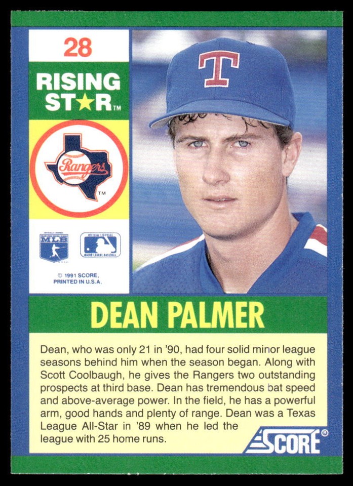 1991 Score 100 Rising Stars Dean Palmer #28 Texas Rangers | eBay
