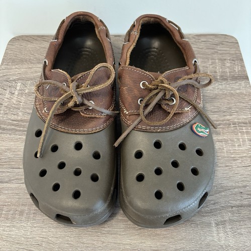 Crocs Islander Pitcrew Sport Boat Shoes Mens 9 Leather Lace Up Clogs ...
