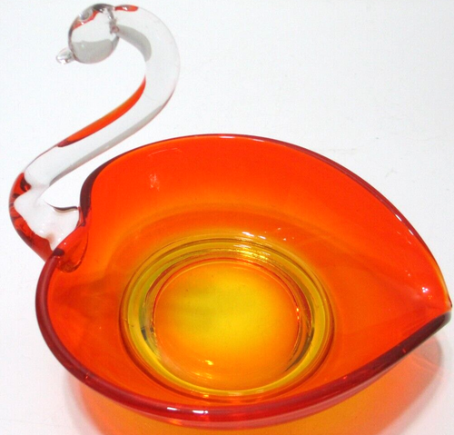Vintage Viking Glass Swan Dish Bowl Persimmon Amberina Crystal 5" Tall ...