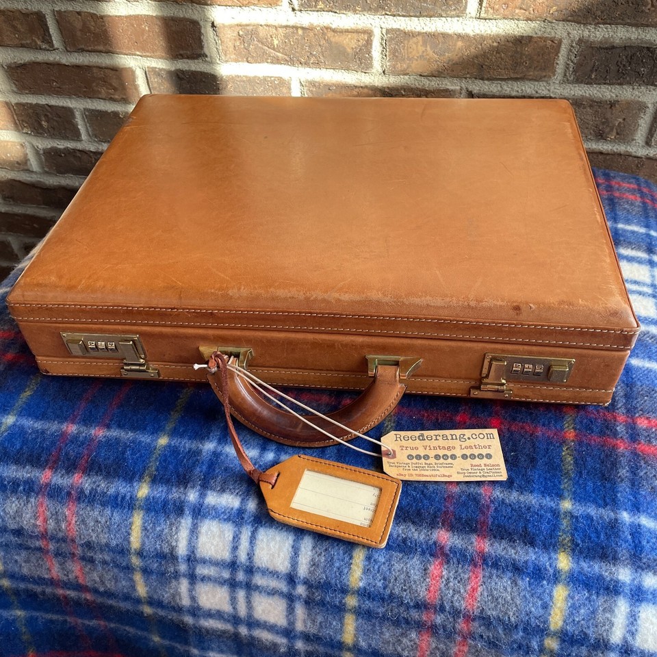 RARE VINTAGE 1980s NATURAL LEATHER EXPANDABLE MACBOOK PRO BRIEFCASE BAG ...
