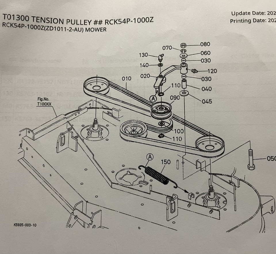 Kubota DECK BELT Suits ZD1011 with RCK54P-1000Z Equivalent No. K5935 ...