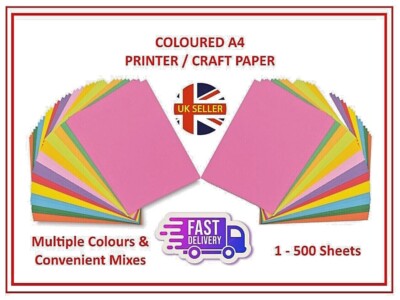 A4 Coloured Paper Sheets Craft Laser Printer Copier Quality 80GSM Craft ...