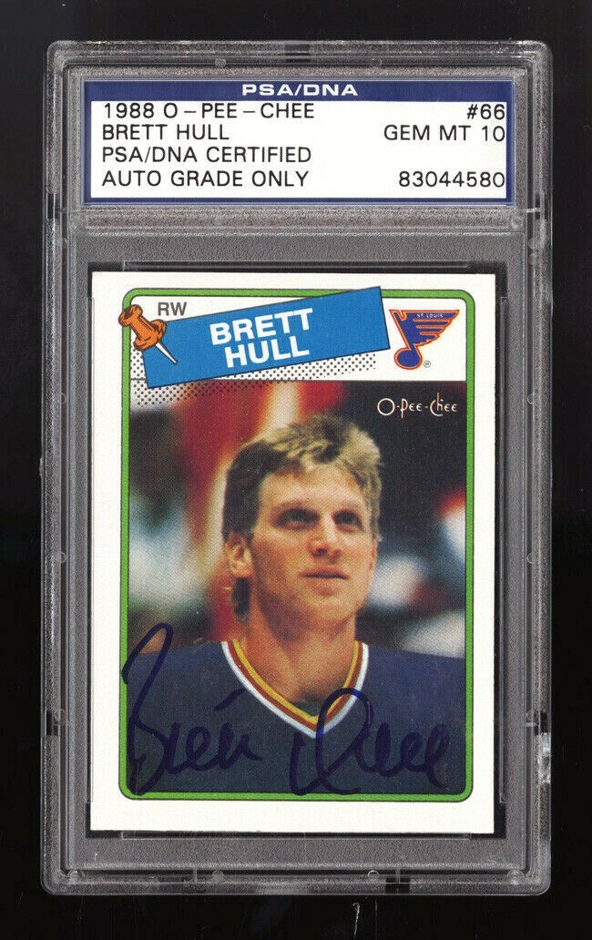 1988 O-PEE-CHEE #66 BRETT HULL PSA/DNA 10 GEM MINT KEY HALL OF FAME ...