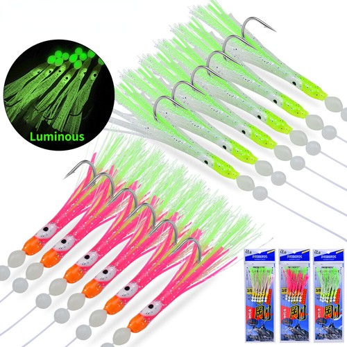 5/10Pack Sabiki Fishing Rigs Baits Soft Octopus Lure Luminous String ...