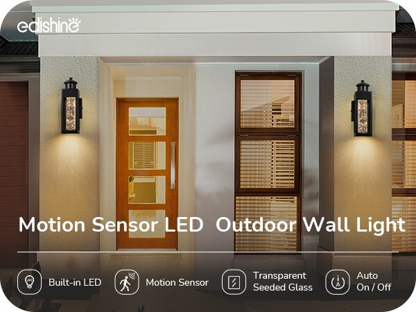 EDISHINE Motion Sensor Outdoor Wall Light, Dusk to Dawn Integrated LED ...