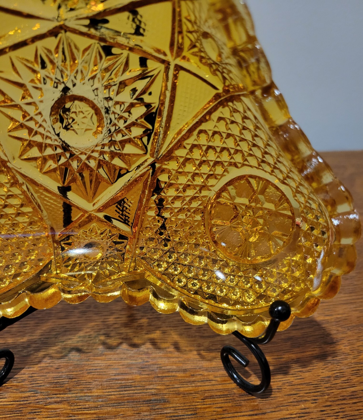 American Glass Amber Cut Stars Diamonds 6" Triangular Candy Relish Dish ...