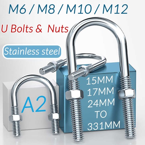 U Bolts With 2 Hex Nuts Clamp Pipe Tube Marine M6 M8 M10 M12 A2 ...