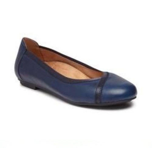 Vionic Spark Caroll Ballet Flat Navy Blue Leather Elastic Top Slip On 7 ...