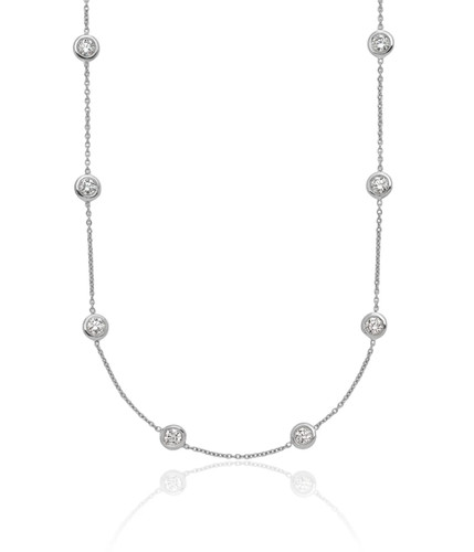 18K Solid White Gold Lab Diamond Stations Chain Necklace | eBay
