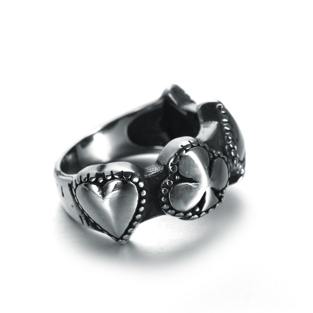 Poker Card Pattern Heart Club Diamond Spade Ring Stainless Steel Biker ...