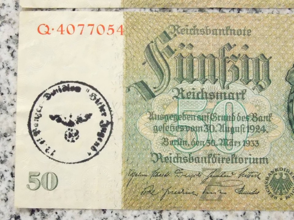 GERMAN BANKNOTE 2x 50 REICHSMARK 1933 3RD Reich WW2 Money Bill Military ...