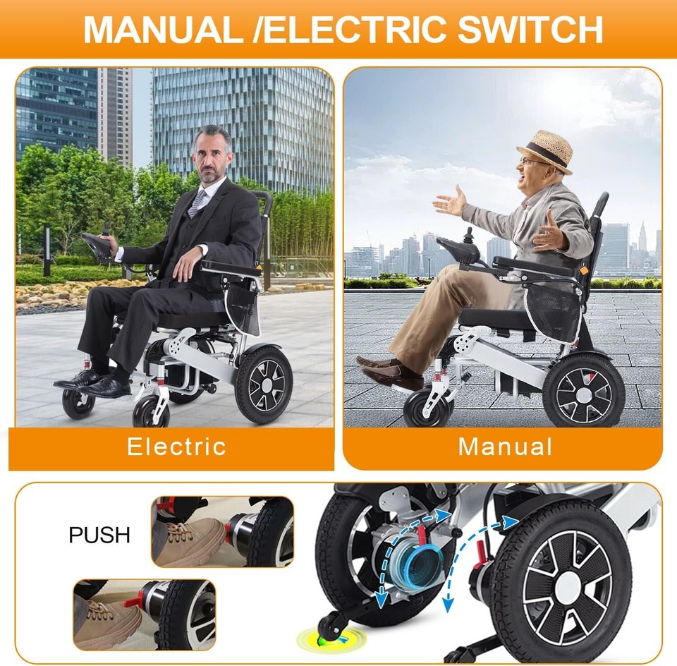 500W Folding Lightweight Electric Power Wheelchair Mobility Aid ...