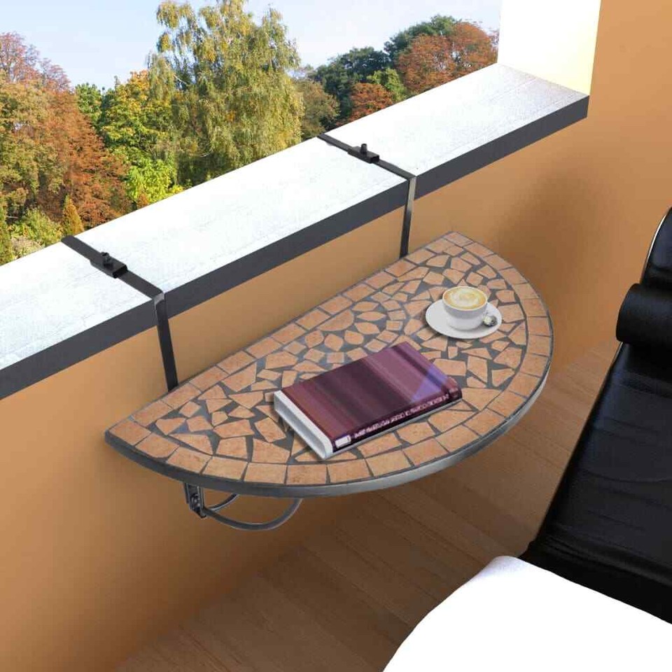 Hanging Balcony Table Folding Outdoor Table for Balcony Garden Mosaic ...