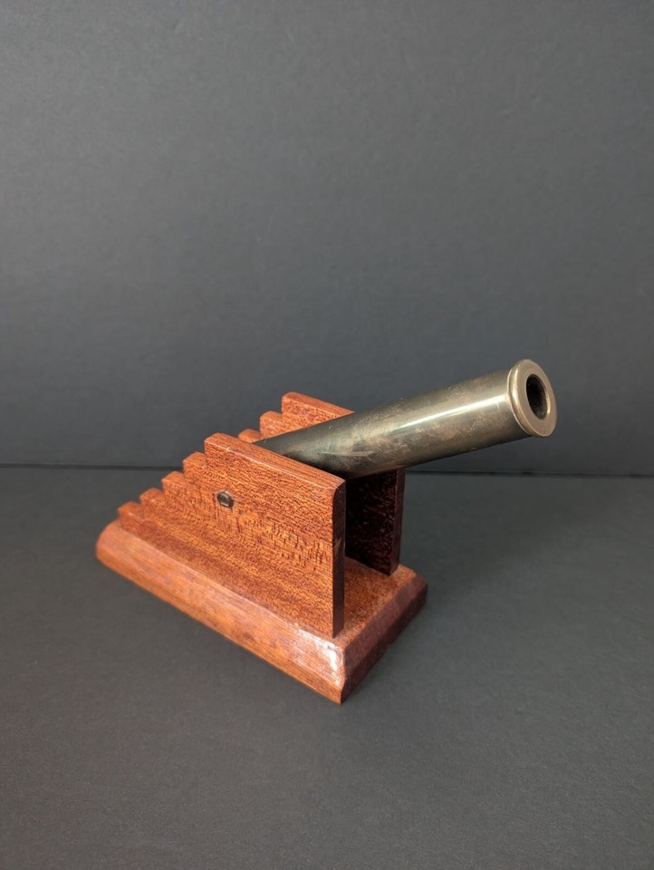 Small Wooden Cannon Model With Brass Barrel Desktop Militaria Accessory ...
