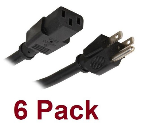 6x AC Computer Power Cable 3 Prong Cord 18 AWG Ballast PSU Supply Dell ...