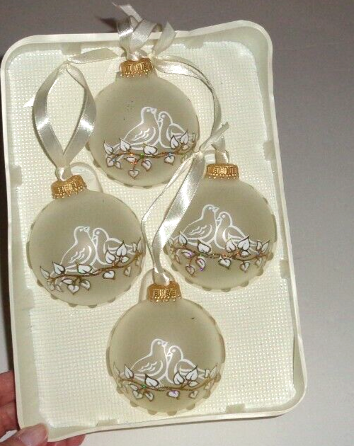 Krebs Two Turtle Doves Love Birds Glass Ornaments Set of 4 | eBay