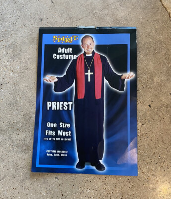 Priest Halloween Costume Adult One Size Fits Most Black Robe Cross Sash ...