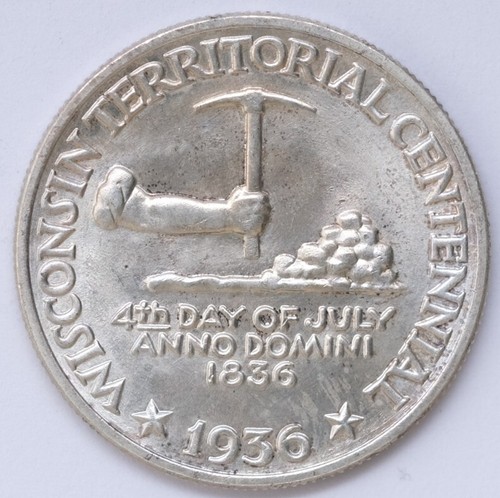 1936 Wisconsin Territorial Centennial Commemorative Silver Half Dollar ...