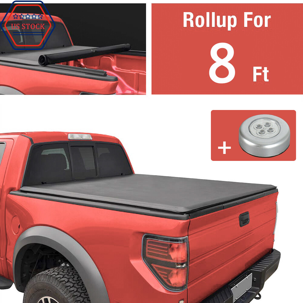 8ft Tonneau Cover Soft Roll-Up Long Bed For F350 F250 Super Duty ...