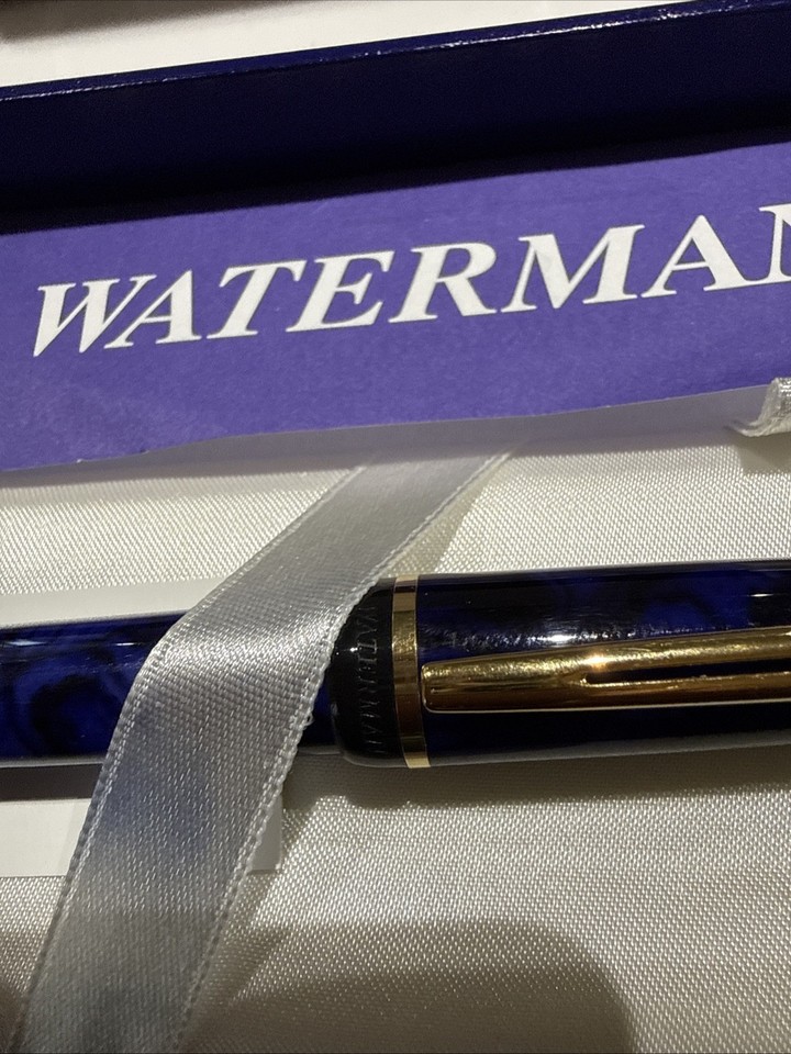 Waterman Phileas Marble Blue GT Fountain Pen with Box, Converter etc | eBay