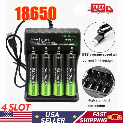 New Charger 4 Slot USB Lithium Li-ion Battery Rechargeable Batteries ...