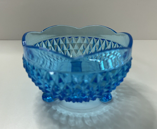 Indiana Glass Candy Dish Blue Diamond Point Decorative Tri-Footed Bowl ...