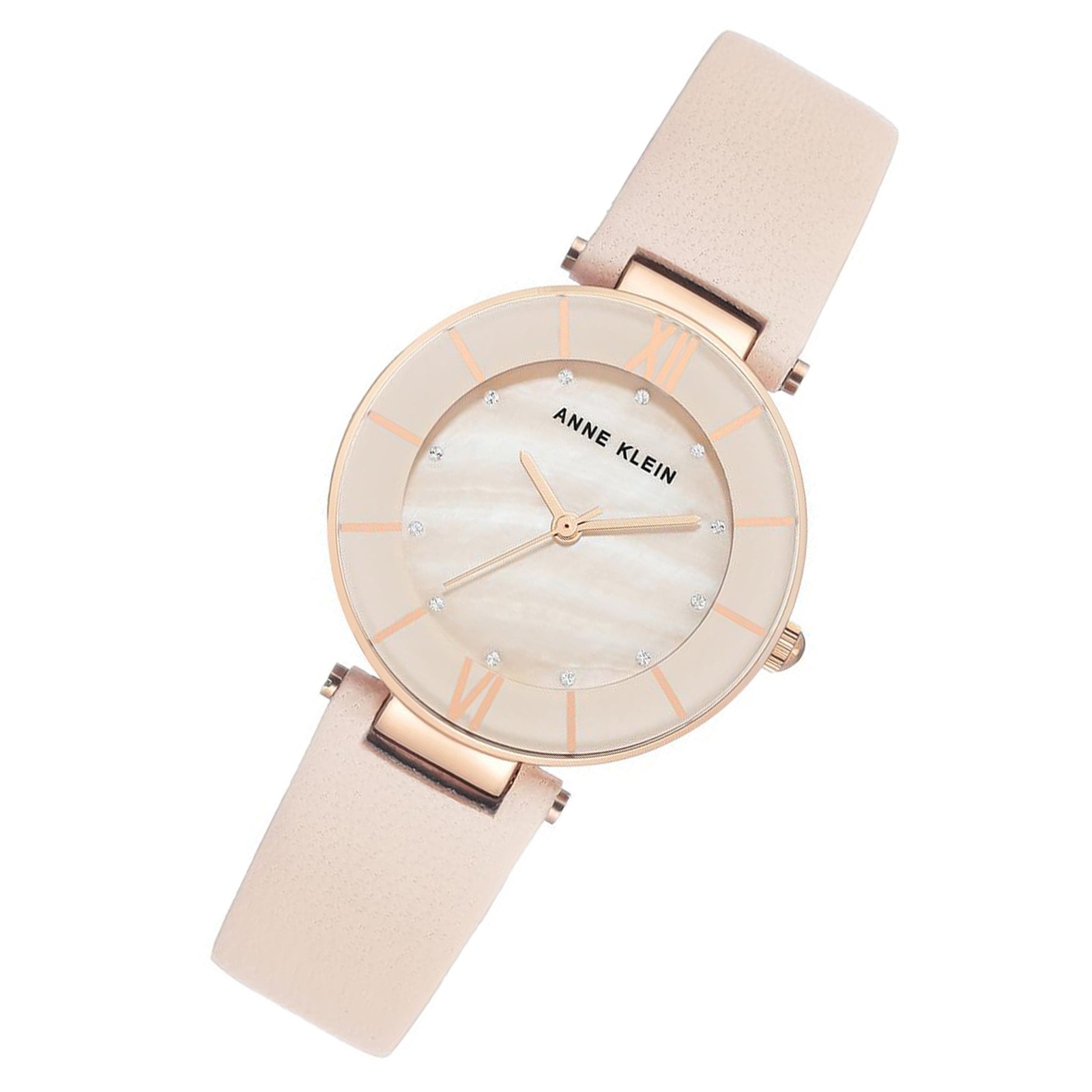Anne Klein Swarovski Crystal Light Pink Leather Women's Watch ...