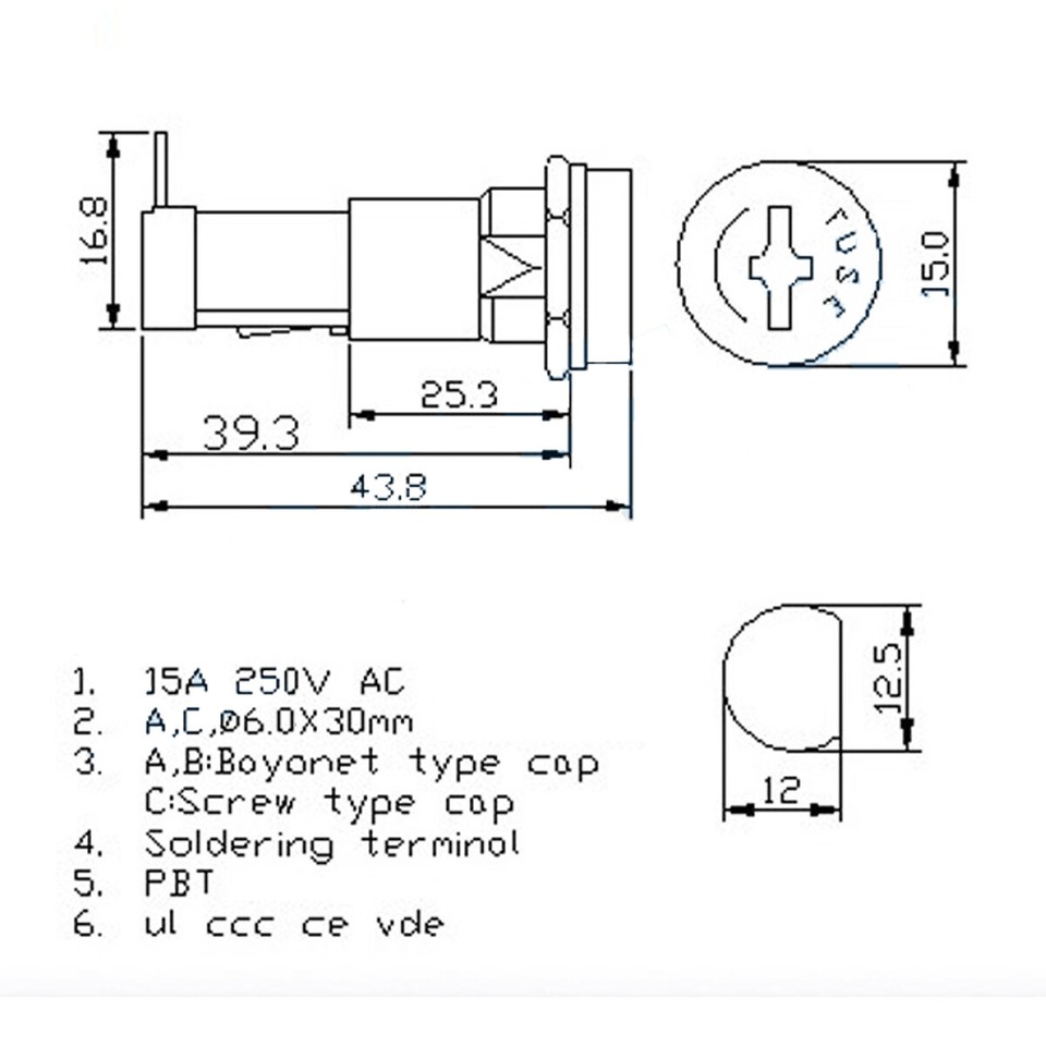 2Pcs R3-9 Black Panel Mounted 6x30mm 6.35x31.8 Fuse Holder Socket AC ...