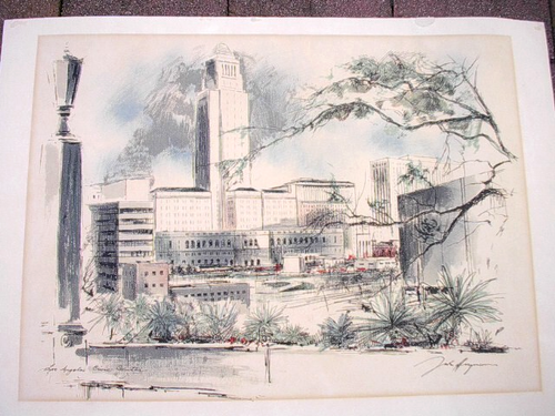 JOHN HAYMSON WATER COLOR ART PRINT OF THE LOS ANGLES CIVIIC CENTER, 20 ...