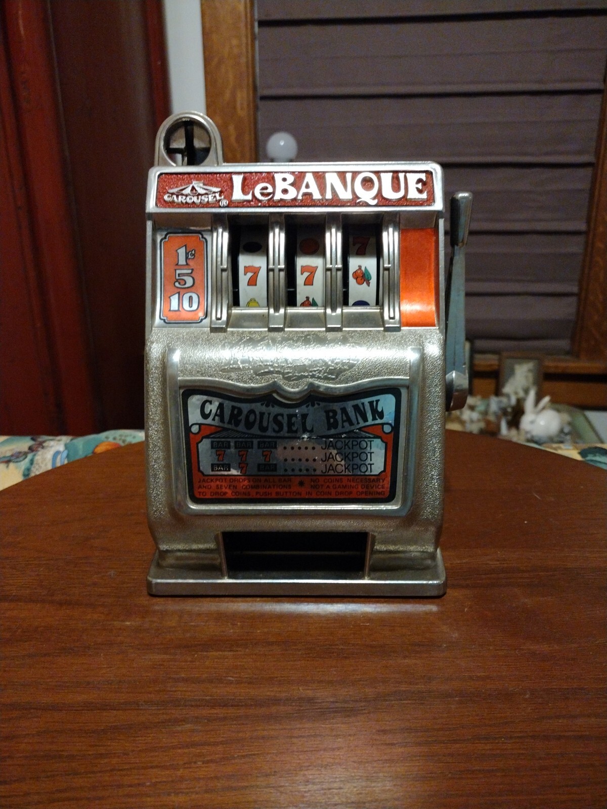 Vintage LeBanque One Arm Banker Toy Slot Machine Coin Carousel Bank | eBay