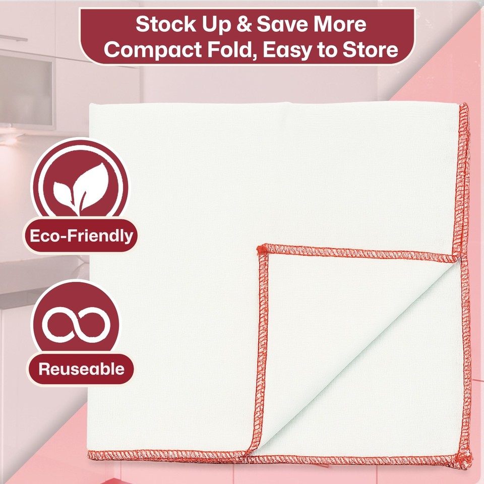 5 Pack White Dish Cloth 100% Cotton Cleaning Kitchen Absorbent ...