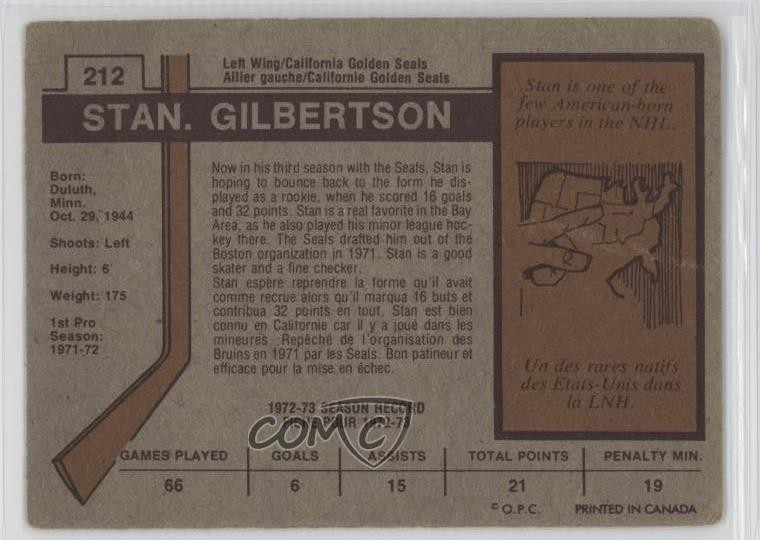 1973-74 O-Pee-Chee Dark Back Stan Gilbertson #212 0e5 | eBay