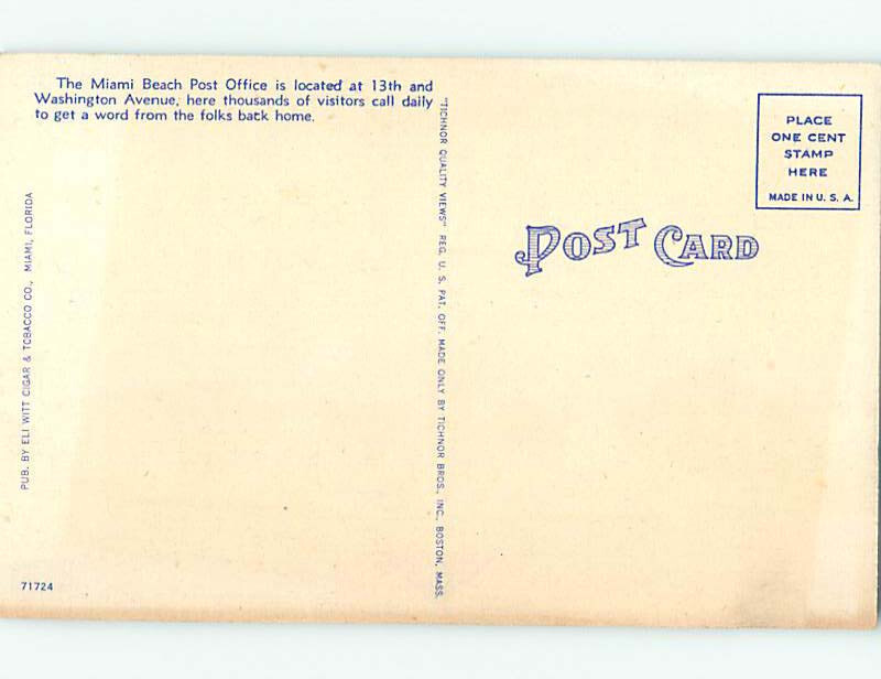 Linen POST OFFICE SCENE Miami Beach Florida FL 7/8 AF0924 | eBay