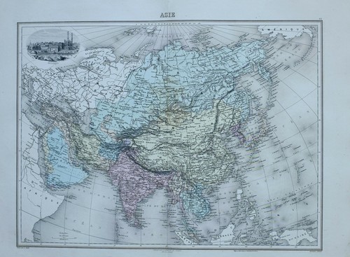 1890 Main Coloré Carte Asie Inde Perse Arabie Chinois Empire Sibérie ...