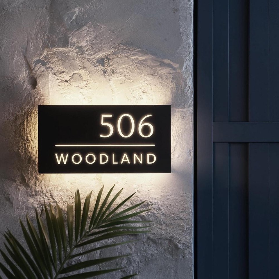 Custom Address Plaque Address Sign Illuminated Number Lightbox Light Up ...