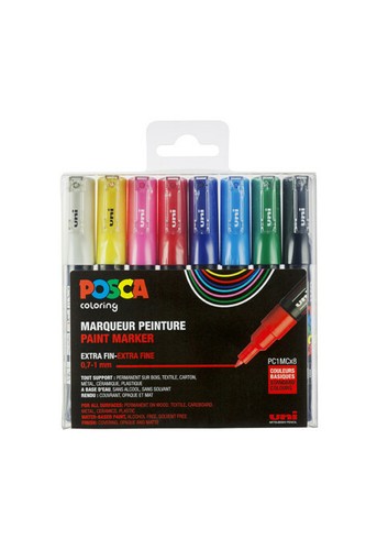 Pennarelli Posca PC1MC Punta Conica Attrezzatura Basic 8 Pezzi ...