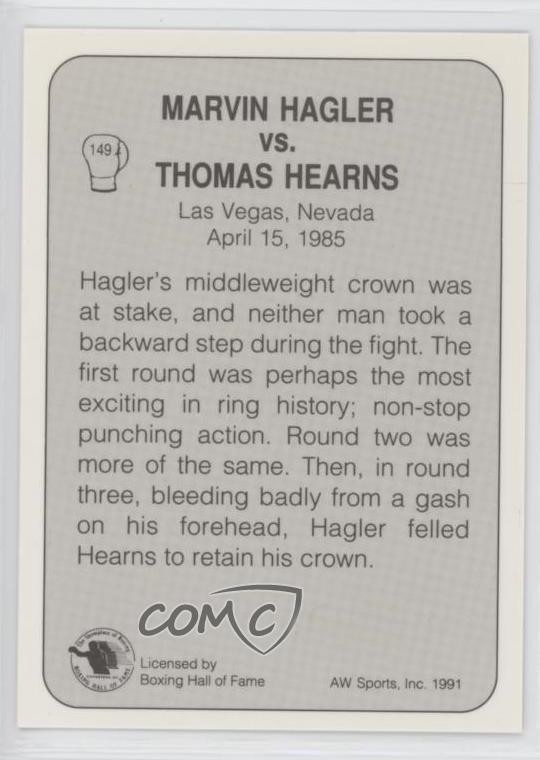 1991 All World Boxing Marvin Hagler Thomas Hearns Hagler vs Hearns #149 ...