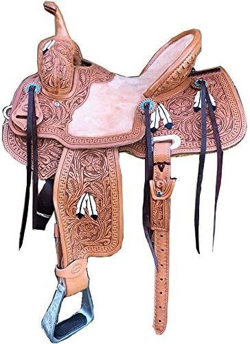 Western Barrel Racing Horse Saddle Tooled Carved Premium Leather ...