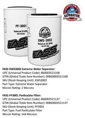 FASS Fuel Filters Titanium Replacement Diesel Filters XWS-3002 / PF ...