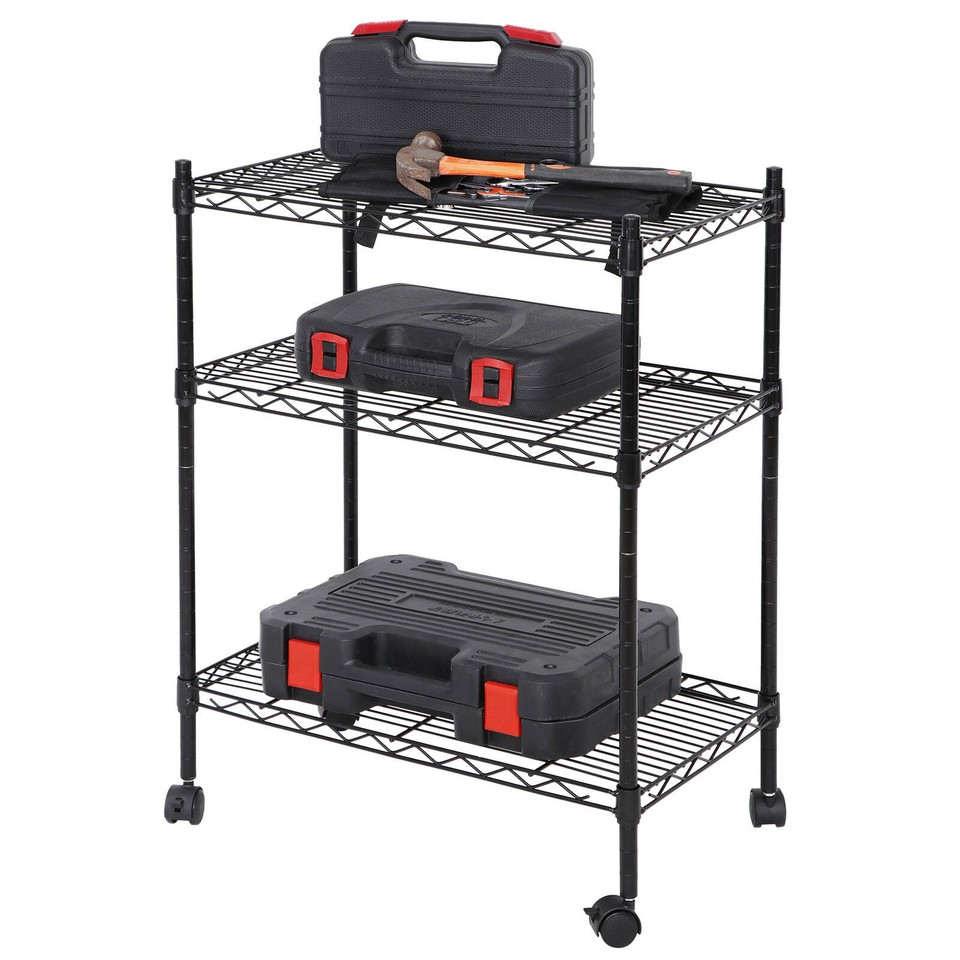 3 Tires Wire Rack Unit Shelving Rolling Kitchen Cart Adjustable Storage ...