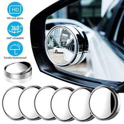 6x Blind Spot Mirrors Round HD Glass Convex 360° Side Small Rear View ...