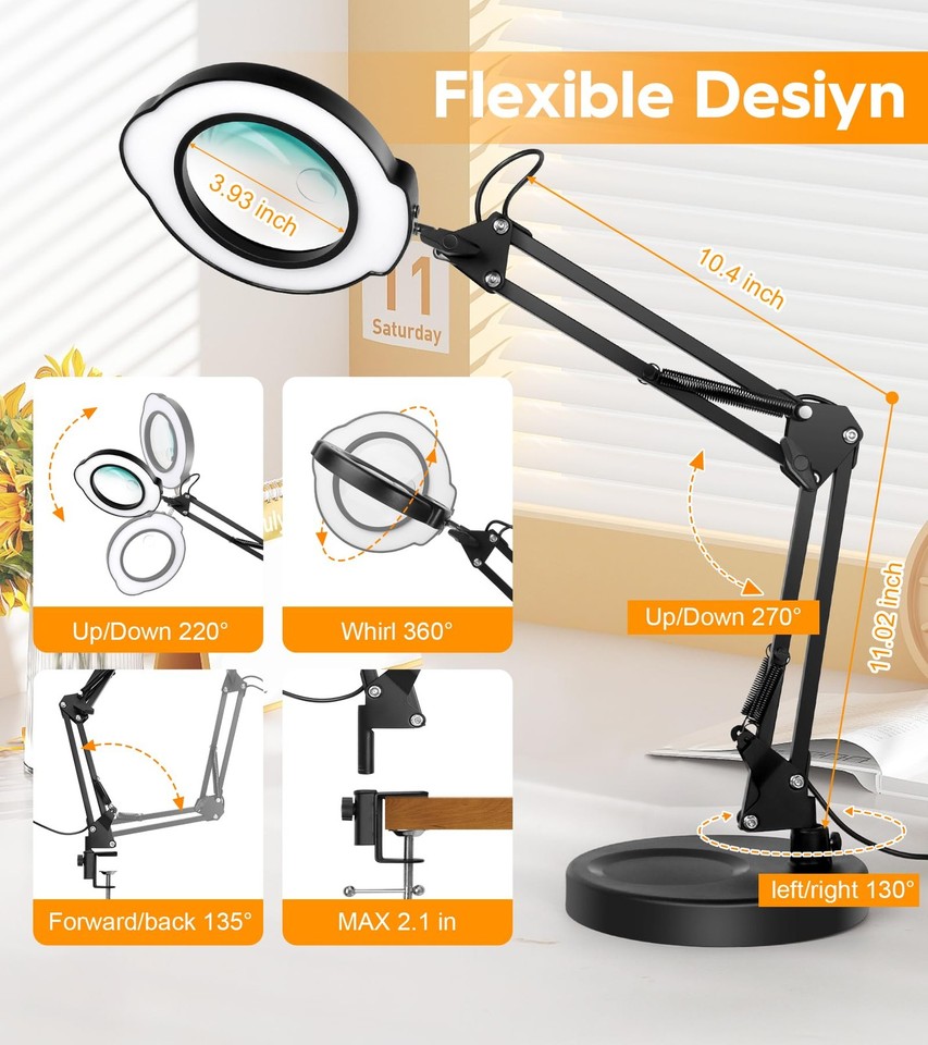 10X Magnifying Glass with Light and Stand, 2 in 1 Real Glass Lens ...