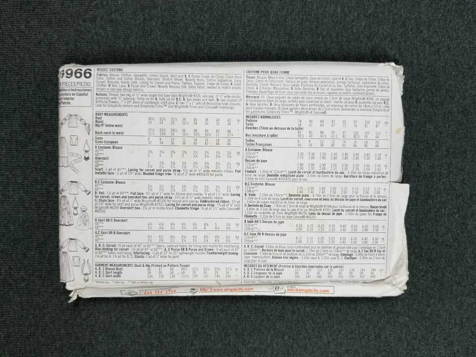 Simplicity Pattern #9966 ~ Princess Gypsy Pirate Dress ~ Misses 6 8 10 ...