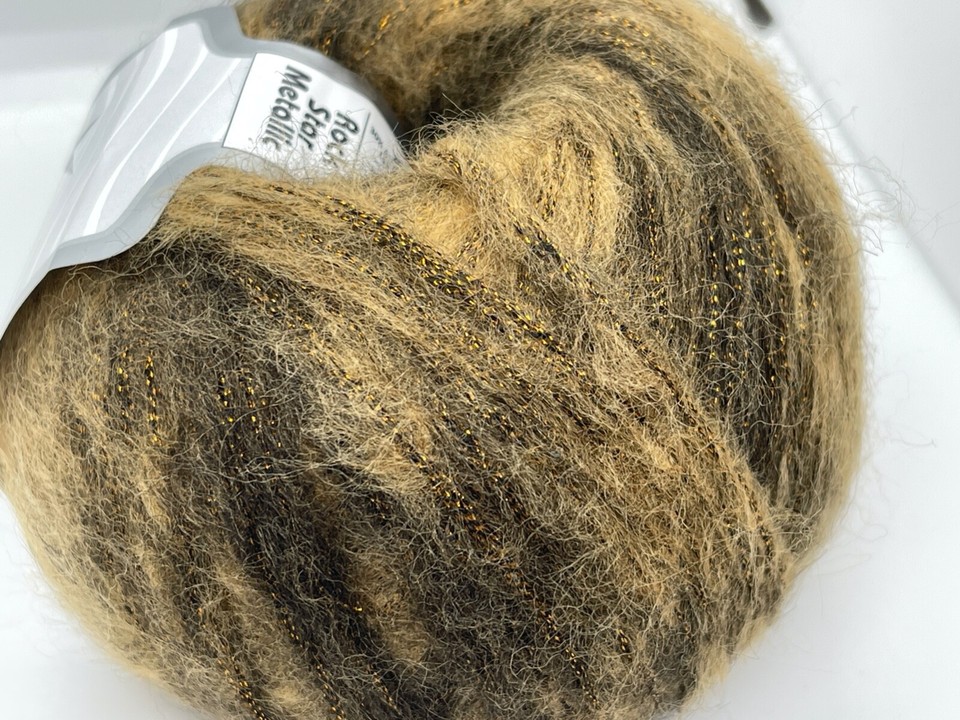 Brown Fuzzy Rock Star Metallic 66539 Ice Yarns Wool Blend w Metallic ...