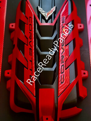 2020/24 CORVETTE C8 ENGINE COVER TORCH RED CARBON FIBER RAILS SILVER ...