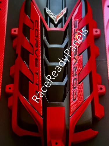 2020/24 CORVETTE C8 ENGINE COVER TORCH RED CARBON FIBER RAILS SILVER ...