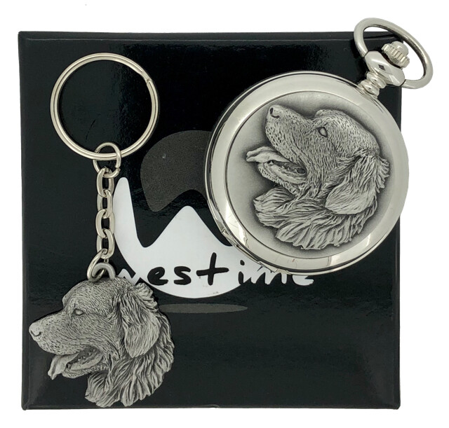Retriever Pewter Faced Polished Quartz Pocket Watch And Matching Key ...