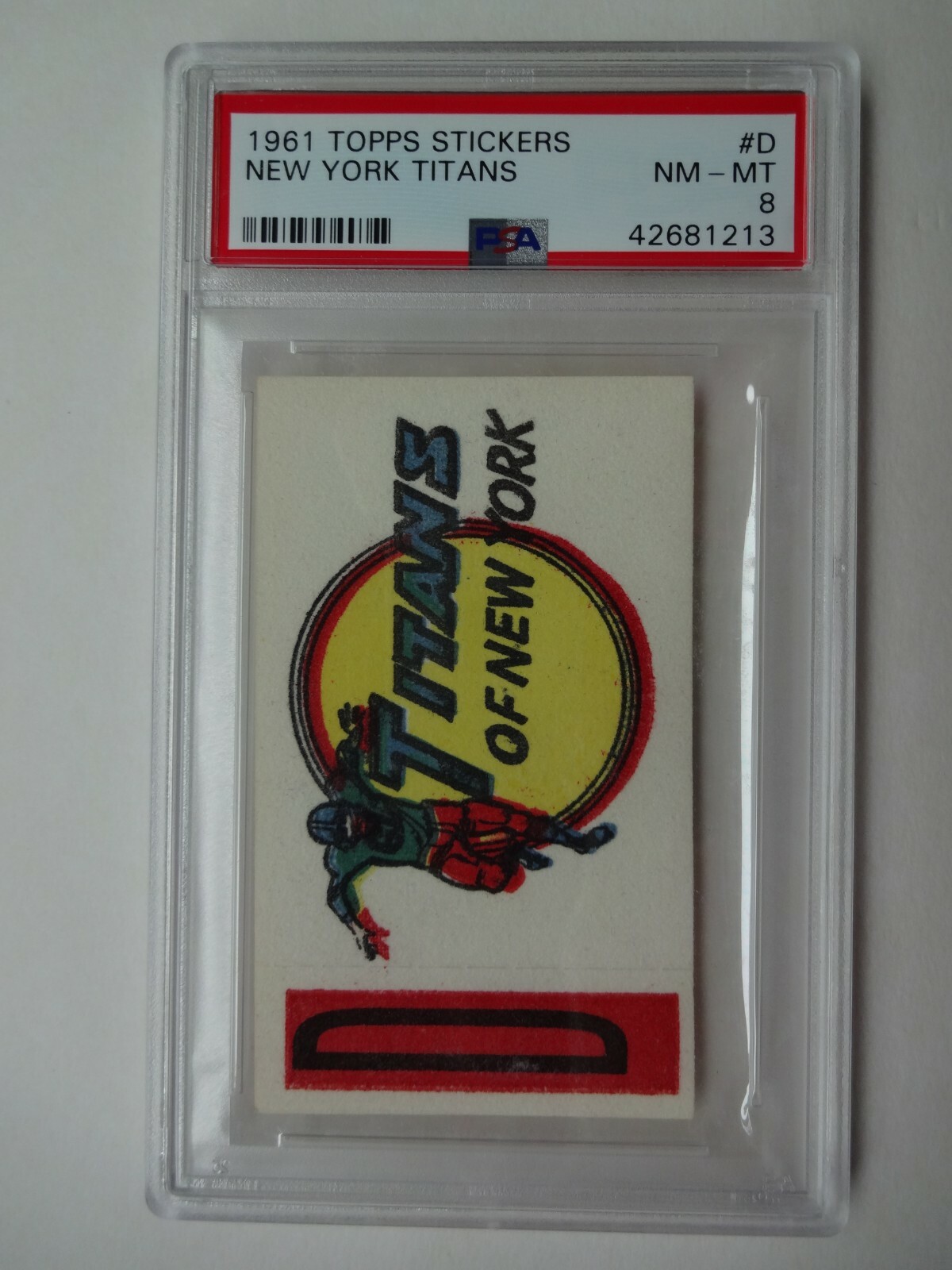 PSA 8 1961 TOPPS STICKERS FLOCKED NEW YORK TITANS #D 1 Low Pop | eBay